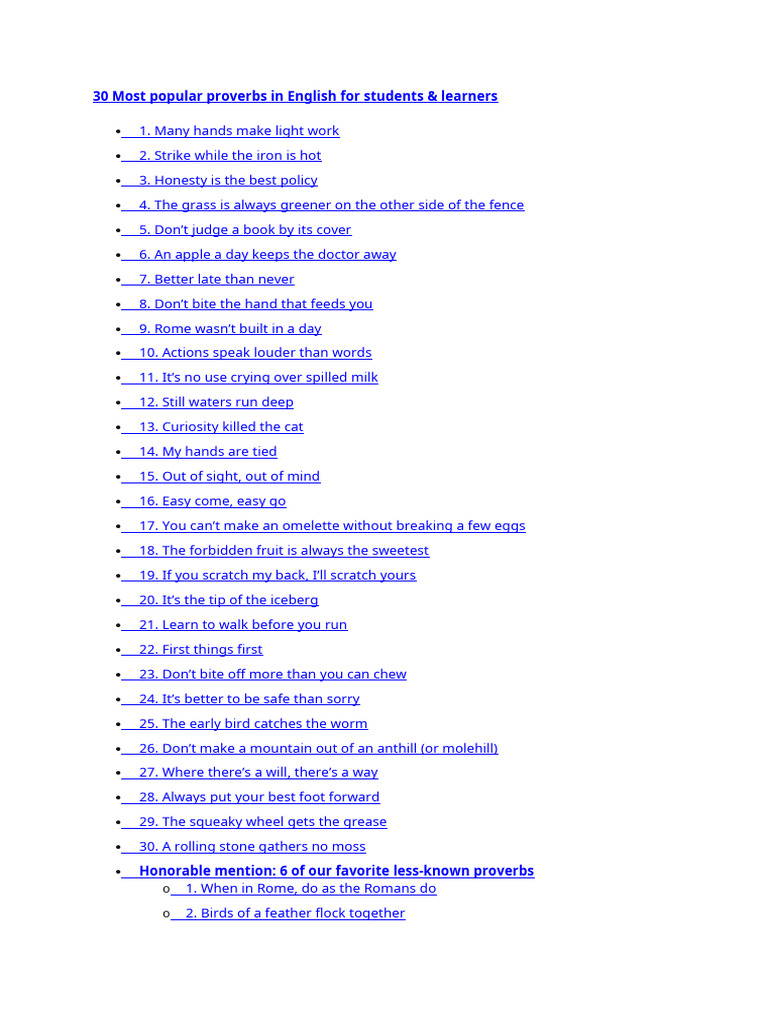 30 Essential English Proverbs for Learners | PDF | Proverb | English ...