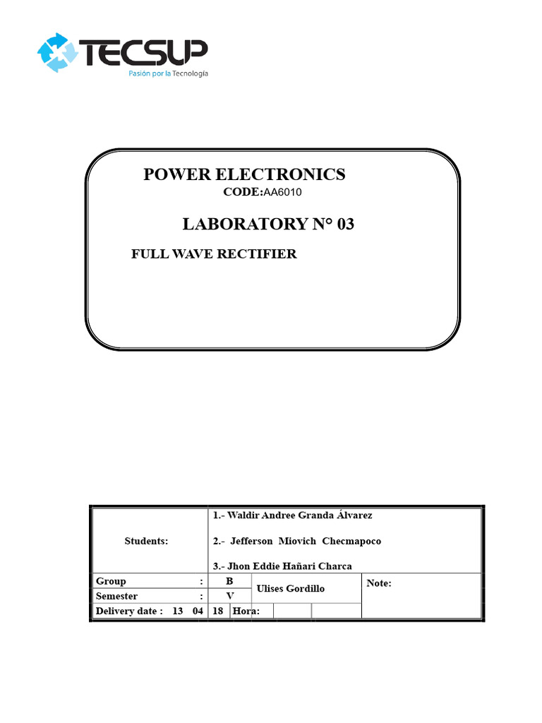 Laboratory 3 Full-Wave Rectifier | PDF | Rectifier | Power Electronics