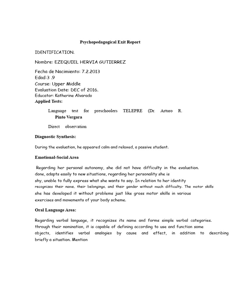 Psychopedagogical Exit Report | PDF | Reading Comprehension ...
