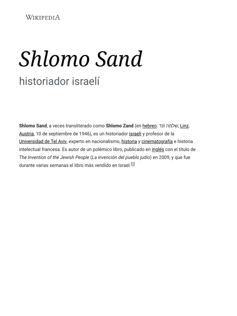 Shlomo Sand - Wikipedia, La Enciclopedia Libre | PDF | Judios y judaísmo