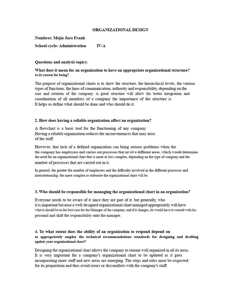 ORGANIZATIONAL DESIGN. organizational charts | PDF | Organizational ...