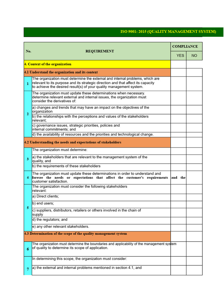 Check List Iso 9001-2015 | PDF | Quality Management | Audit