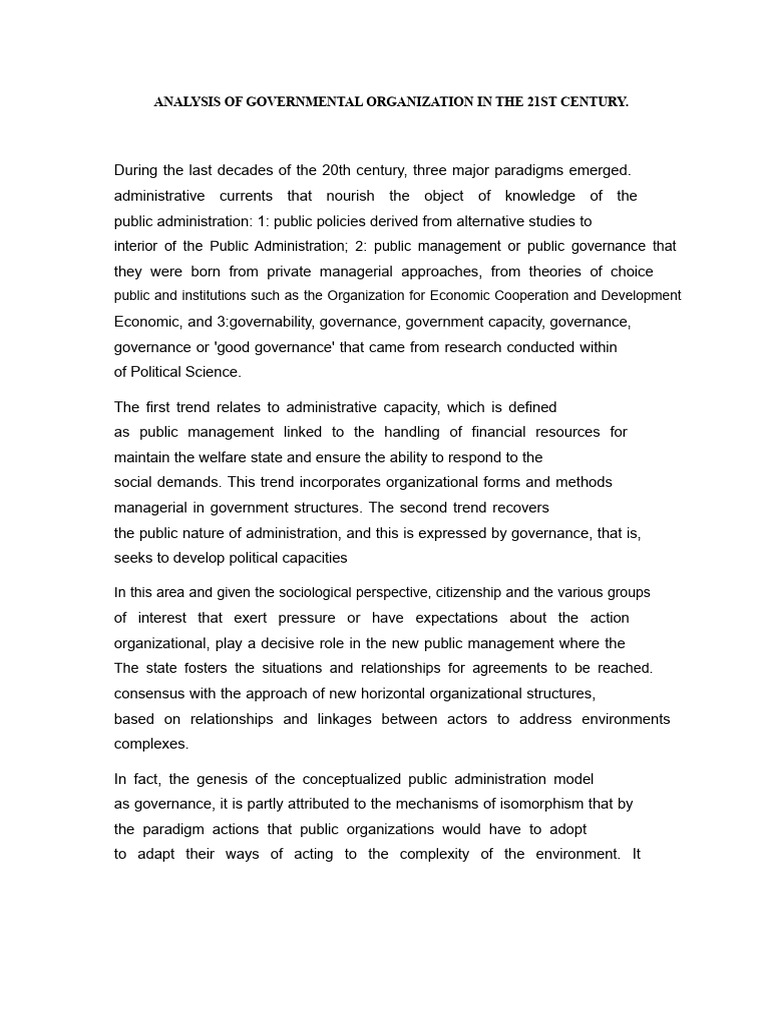 Analysis of Governmental Organization in The 21ST Century | PDF ...