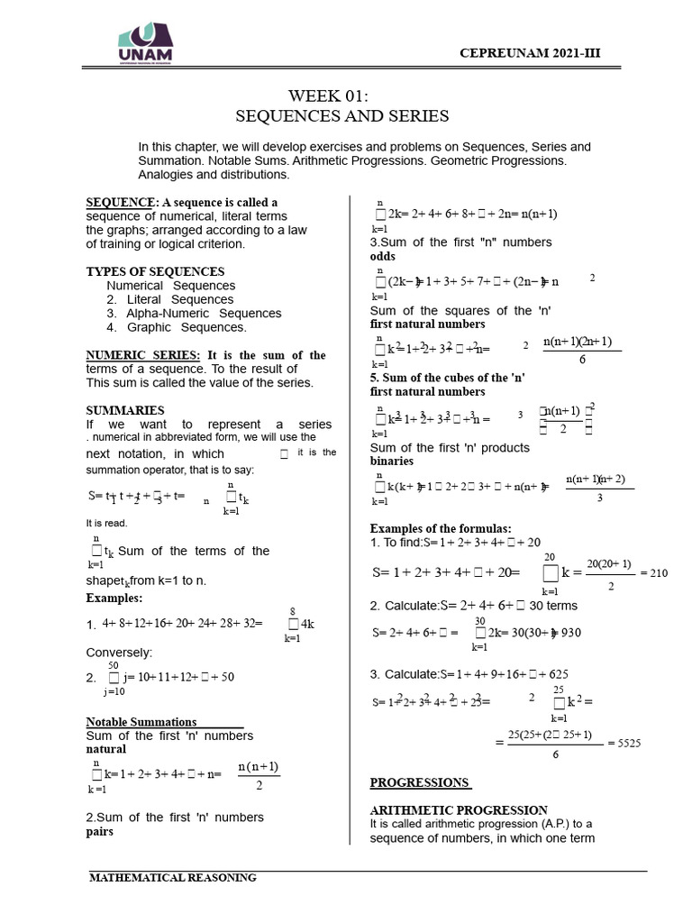 Sequences and Series UNAM | PDF | Summation | Discrete Mathematics