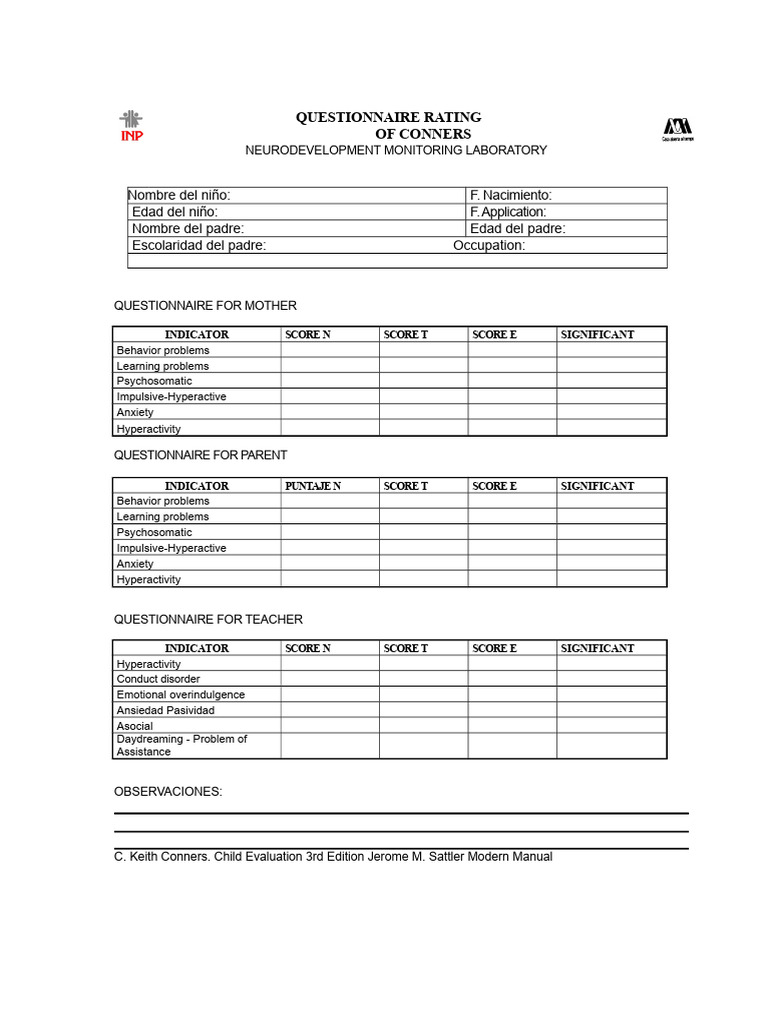 Conners Total Score | PDF