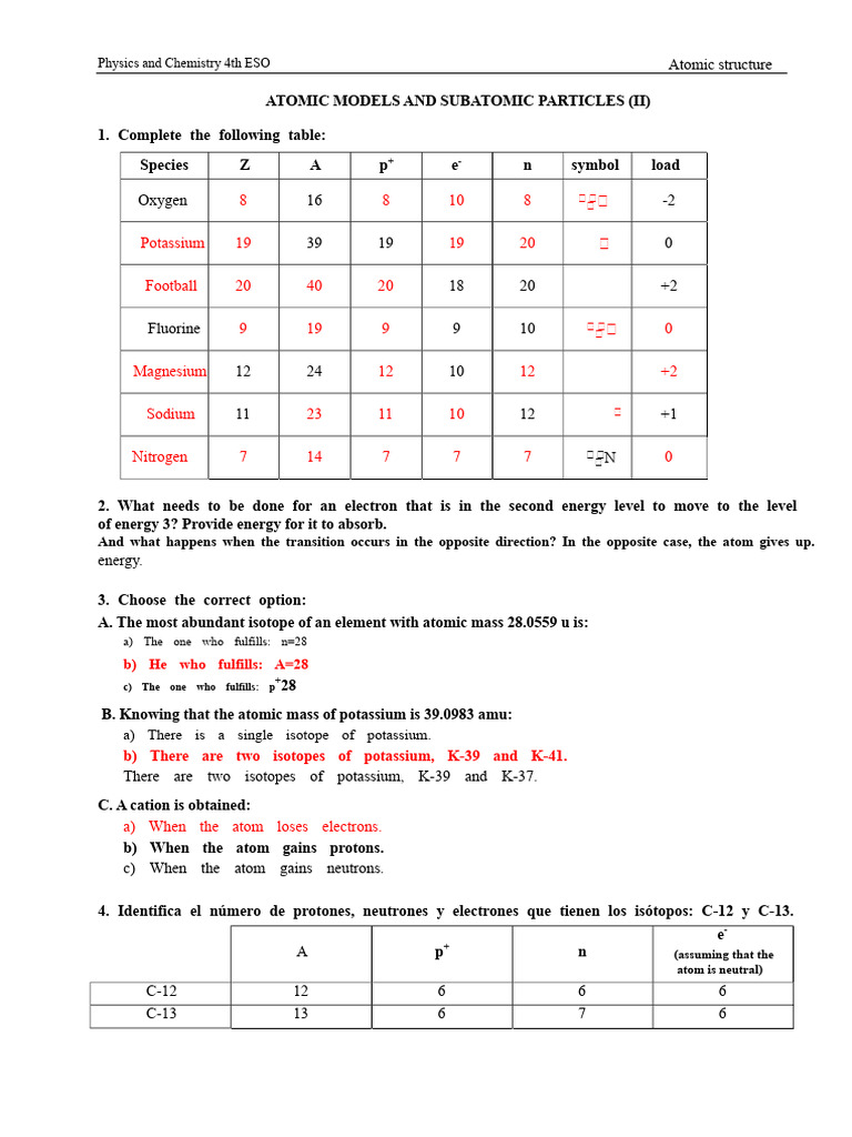 Resolved - Sheet 2. Atomic models and subatomic particles (II) | PDF ...