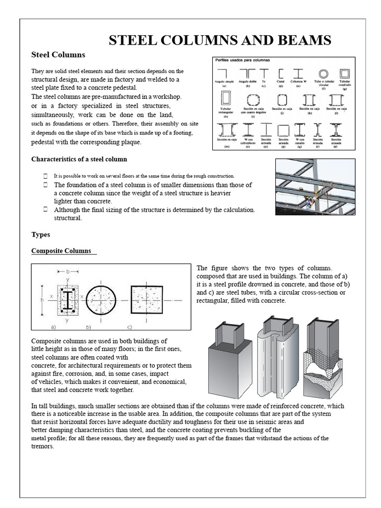 Steel Columns and Beams Overview | PDF | Column | Concrete