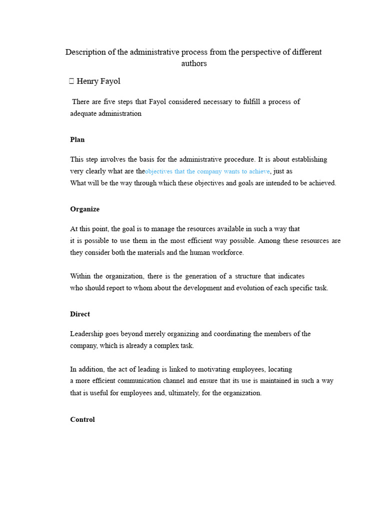 Description of the Administrative Process from the Perspective of ...