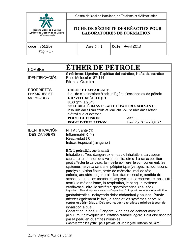 Fiche de Sécurité de L'éther de Pétrole | PDF | Ventilation (Architecture) | La combustion