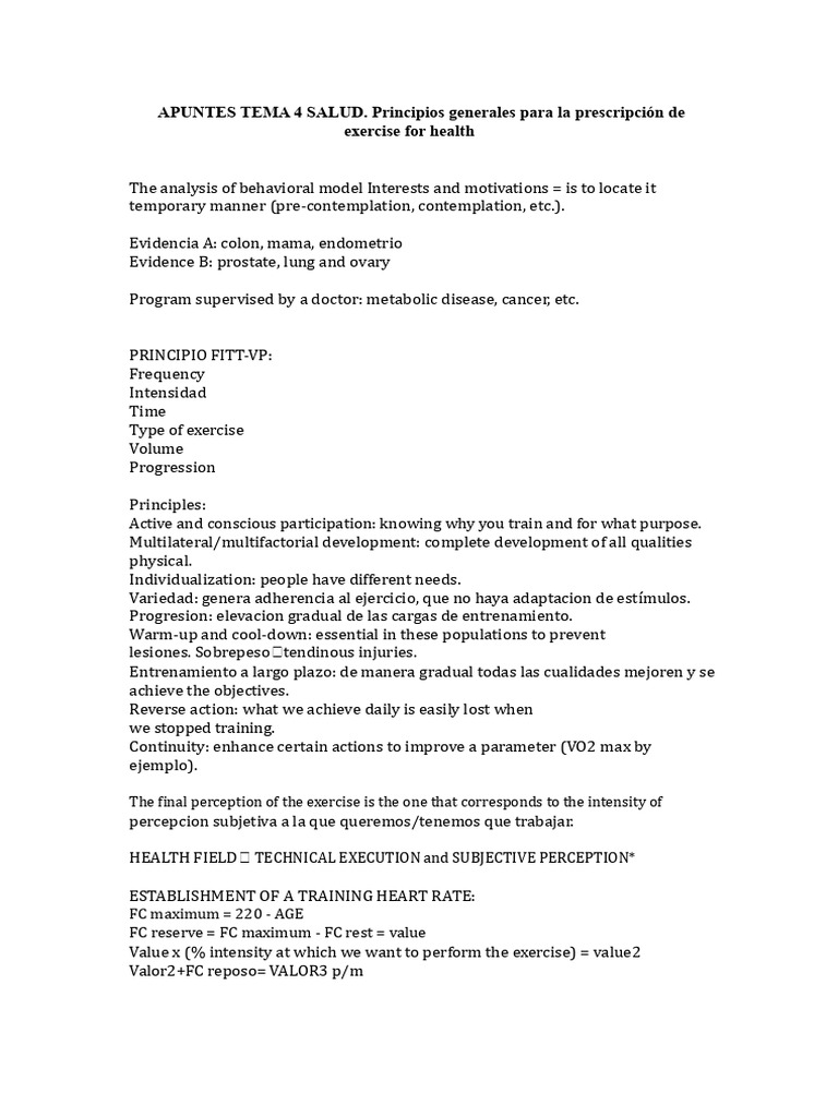 Ejercicio y Salud: Principios FITT-VP | PDF