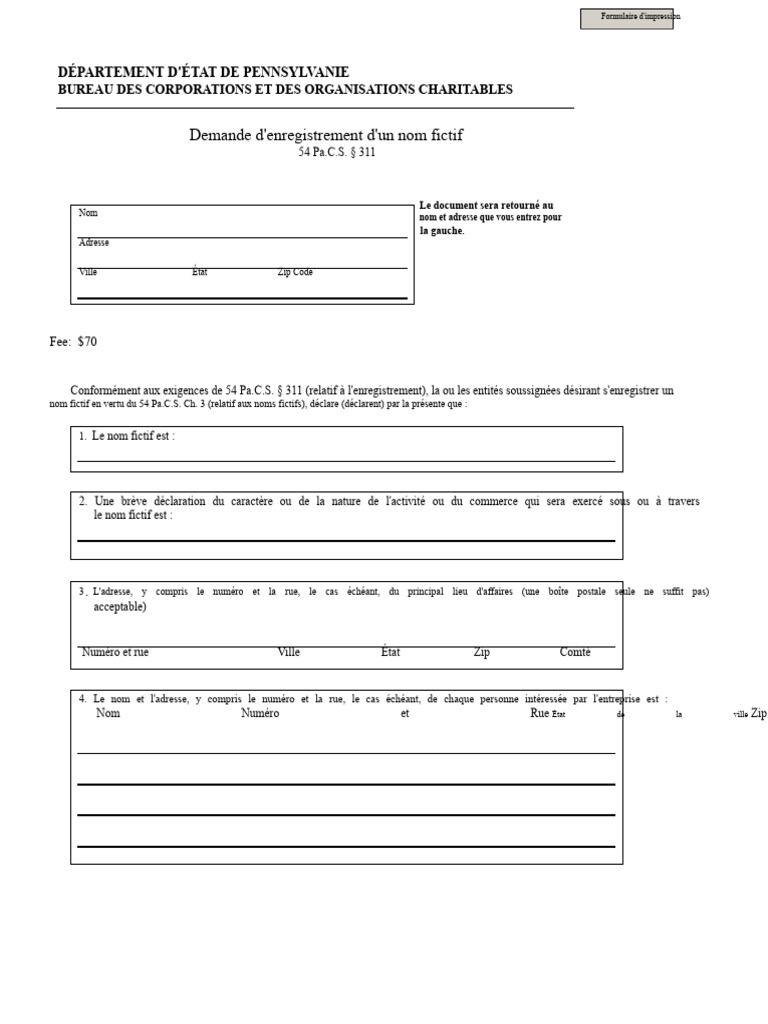 Demande d'enregistrement de nom fictif PA | PDF | Nom commercial