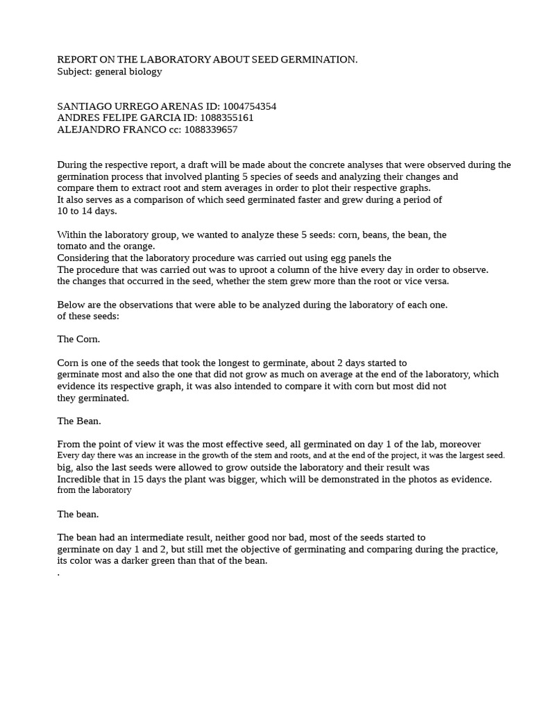 Laboratory Report on Seed Germination | PDF | Seed | Germination