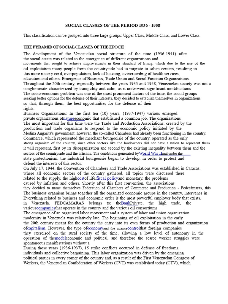 Venezuelan Social Classes 1936-1958 Analysis | PDF | Venezuela | Trade ...