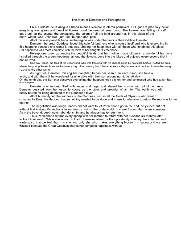 The Myth of Demeter and Persephone | PDF | Eros | Persephone