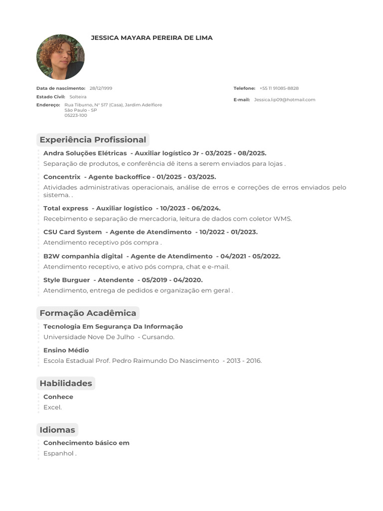 Currículo de Jessica Mayara Pereira | PDF