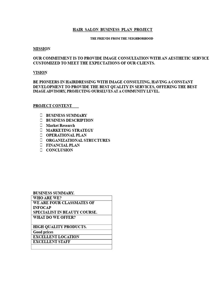 Hair Salon Business Plan Overview | PDF | Hairdresser | Hairstyle