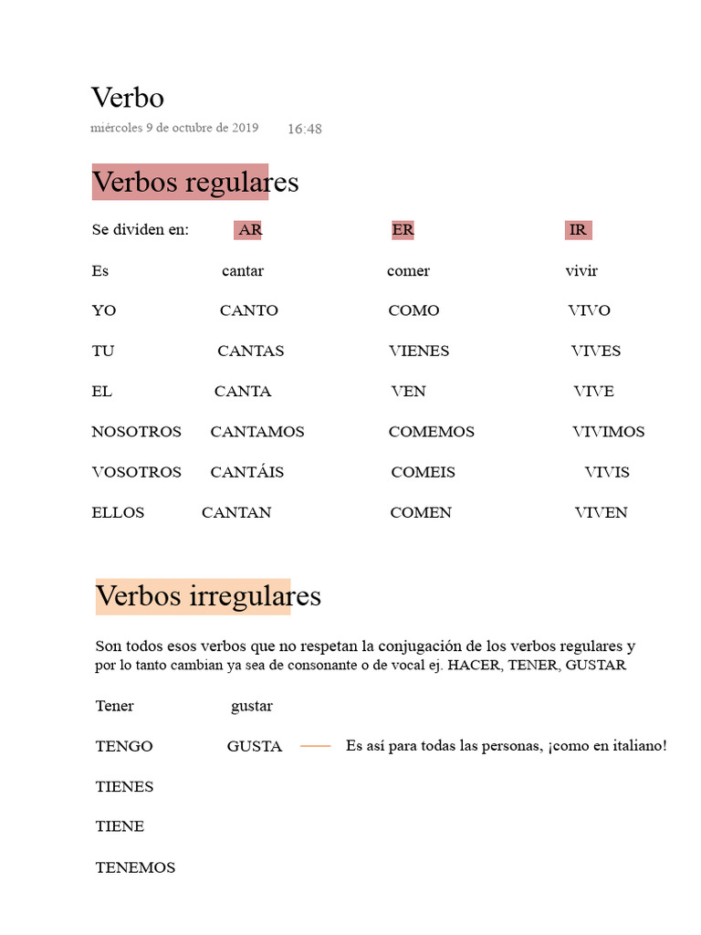 Verbos españoles | PDF | Verbo | Plural