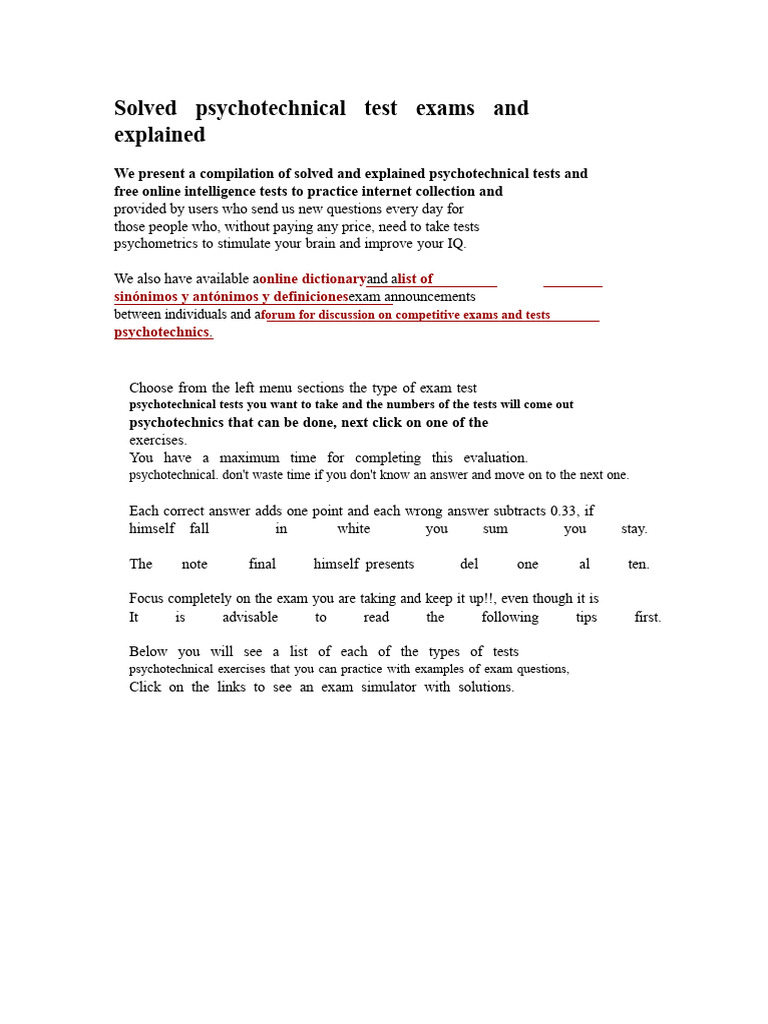 Solved Psychotechnical Test Examples | PDF | Intelligence Quotient | Word
