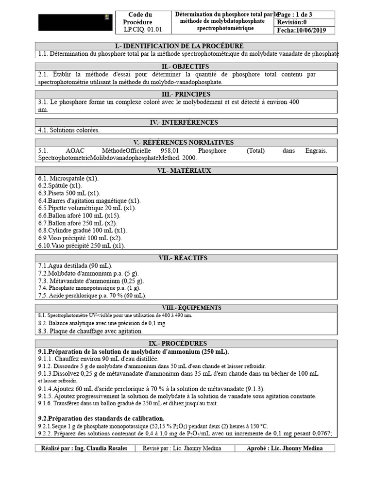 Détermination du phosphore total par spectrophotométrie | PDF ...