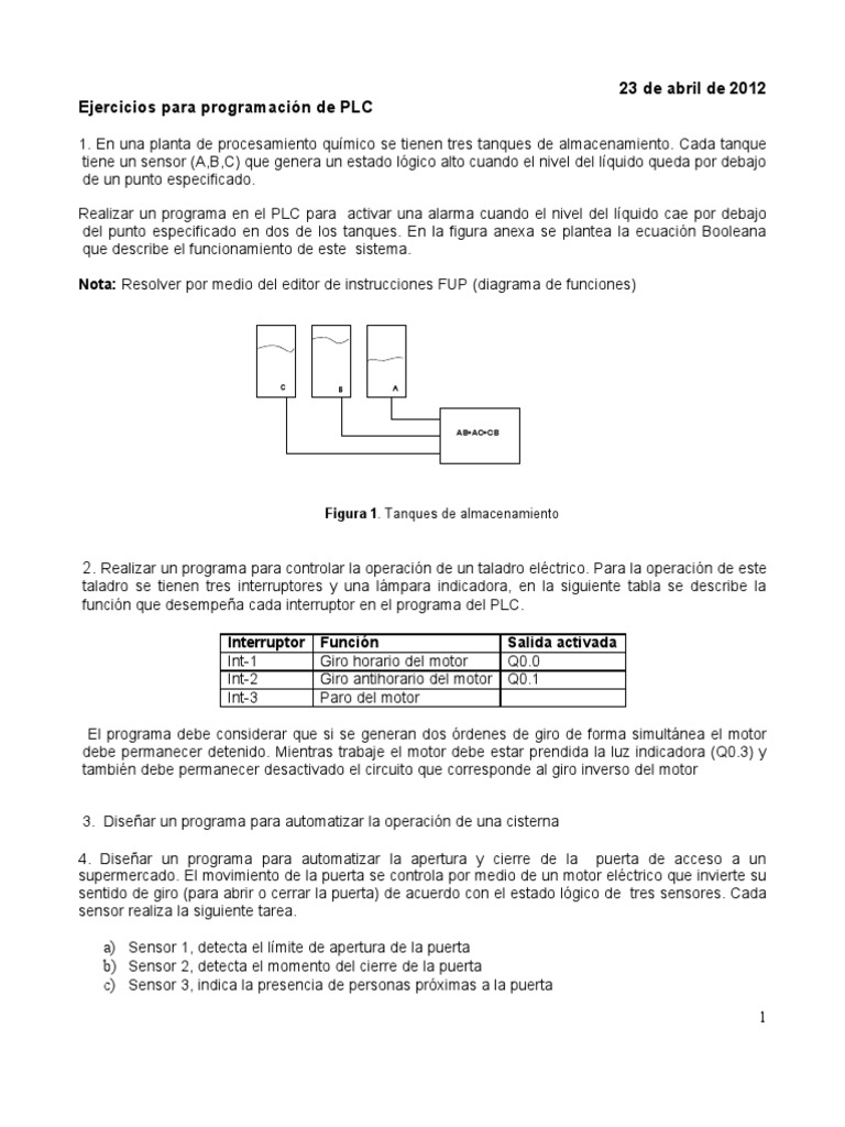 Ejercicios De Automatización Pdf Sensor Ingenieria Eléctrica