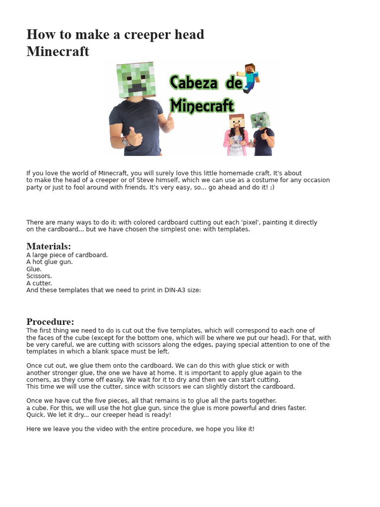 How To Make A Creeper Head in Minecraft | PDF