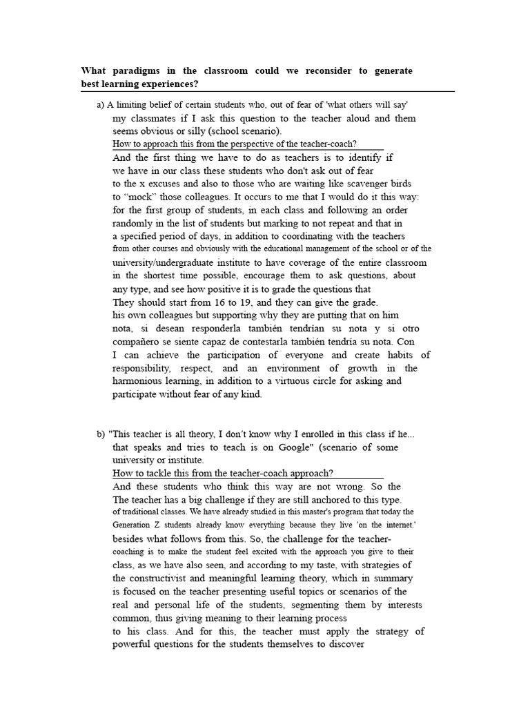What Paradigms in The Classroom Could We Rethink To Generate Better Learning Experiences? | PDF ...