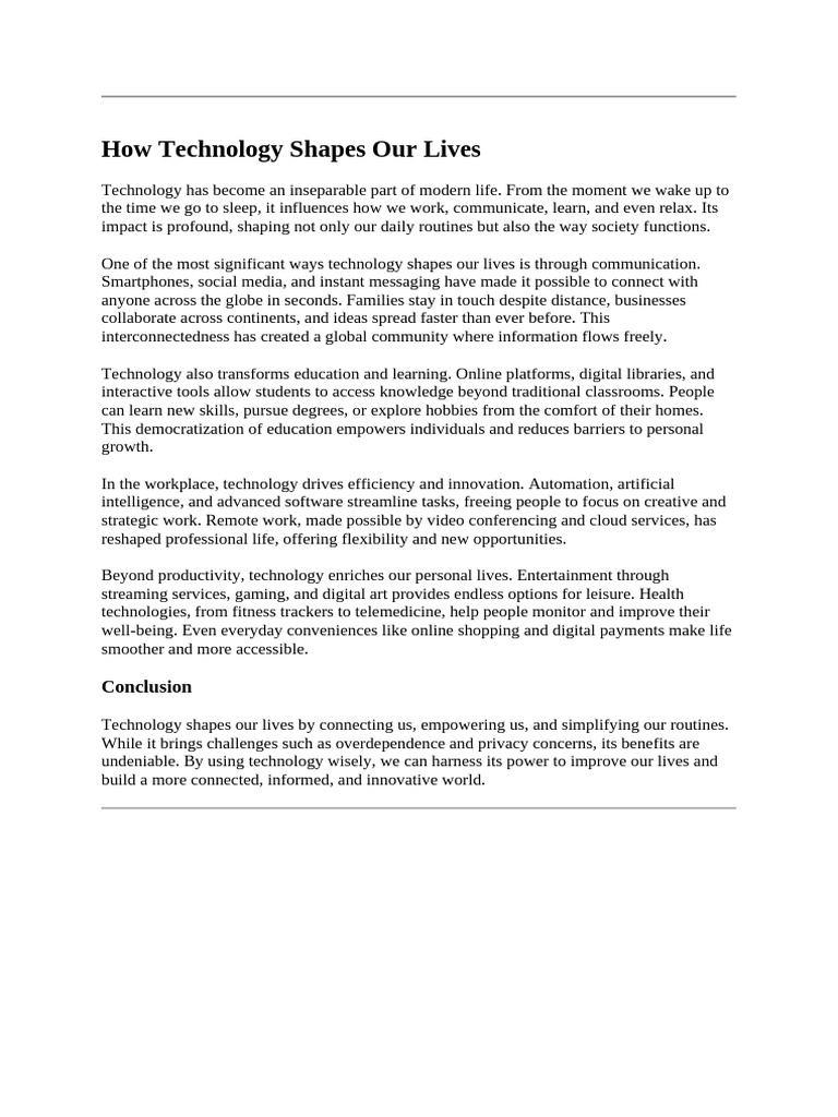 How Technology Shapes Our Lives | PDF