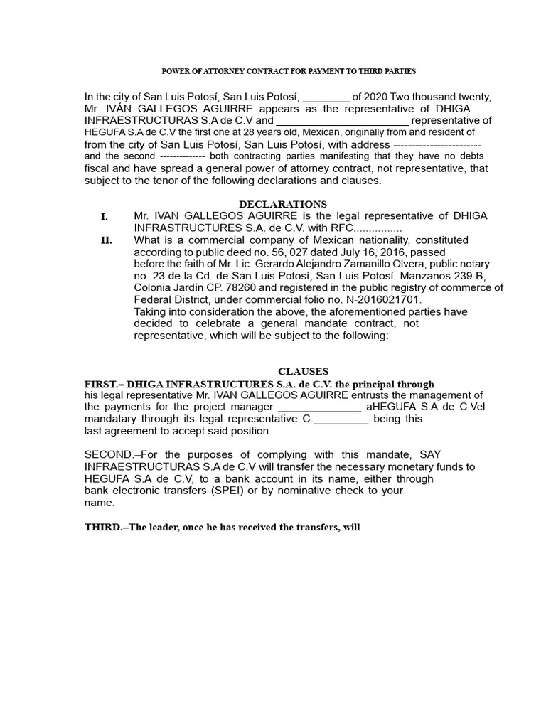 Power of Attorney for Third-Party Payments | PDF