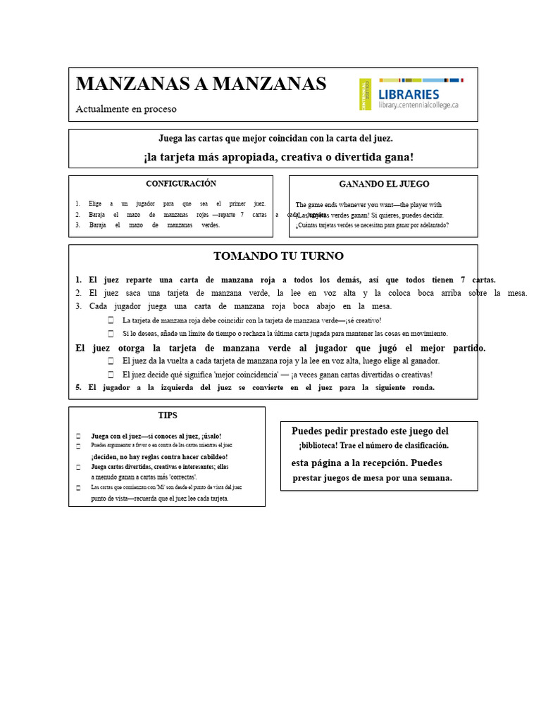Manzanas A Manzanas (Reglas Simples) PDF | PDF | Jugando a las cartas ...
