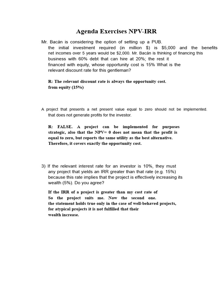 VAN-IR Exercises Guidelines | PDF | Internal Rate Of Return | Net ...