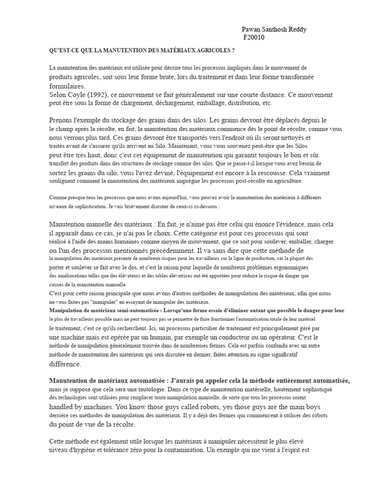 Qu'est-Ce Que La Manutention Des Matériaux Agricoles | PDF