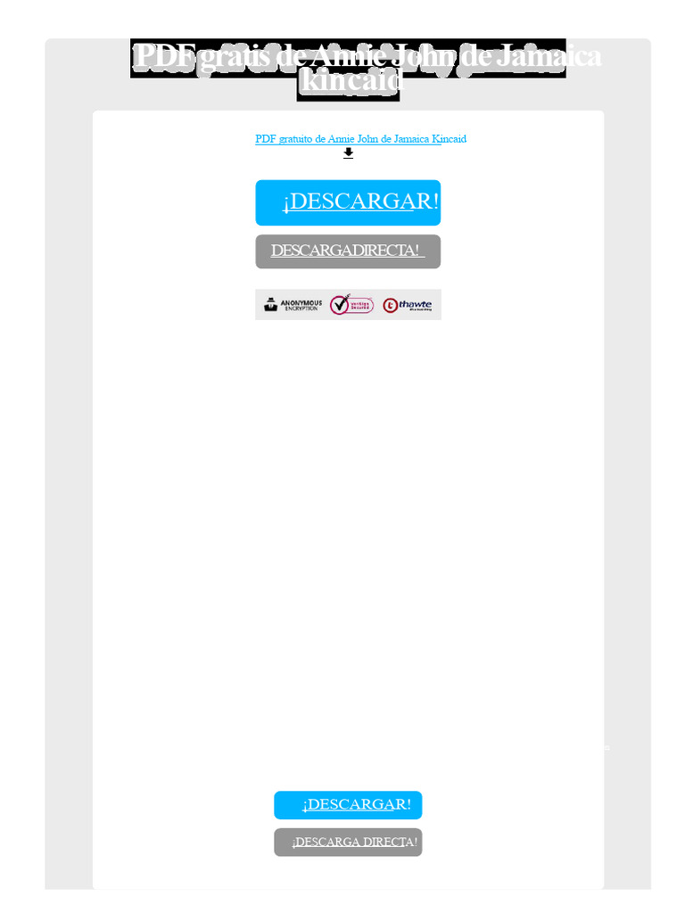 PDF Gratuito de Annie John de Jamaica Kincaid | PDF