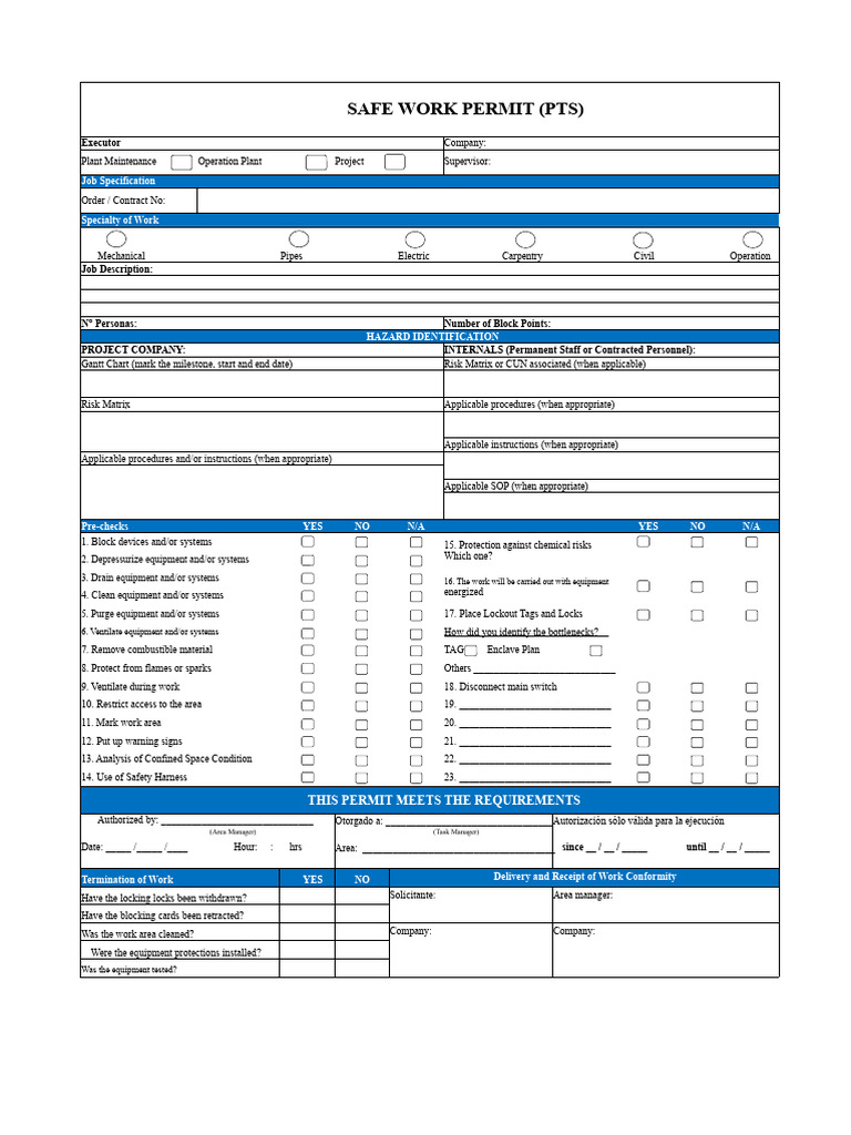 Safe Work Permit (PTS) : Job Specification | PDF | Safety