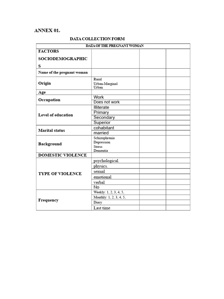 ANNEX 01-Data Collection Sheet | PDF