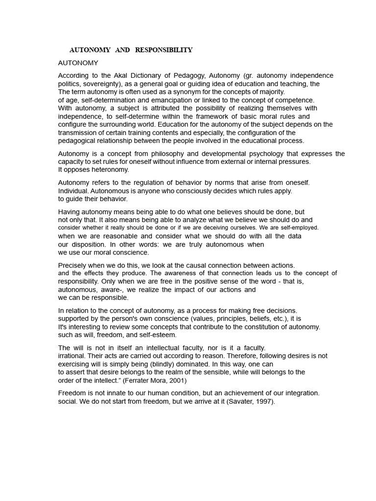 Understanding Autonomy and Responsibility | PDF | Autonomy | Conscience