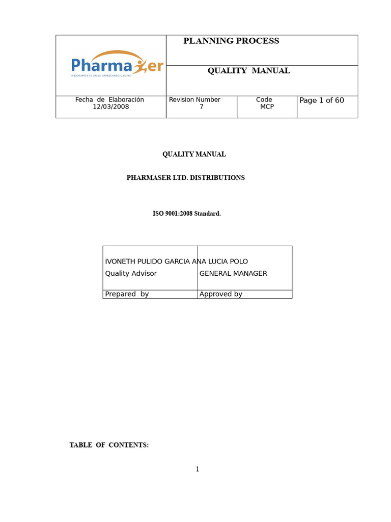 Quality Manual Pharma Quality 55c44bde35aee 1 | PDF | Quality ...