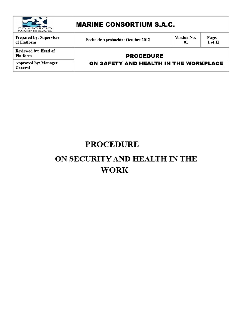 Occupational Health and Safety Procedure | PDF | Occupational Safety And Health | Personal ...