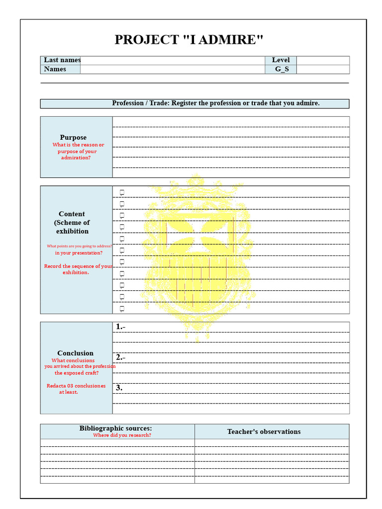 Project Sheet I Admire | PDF