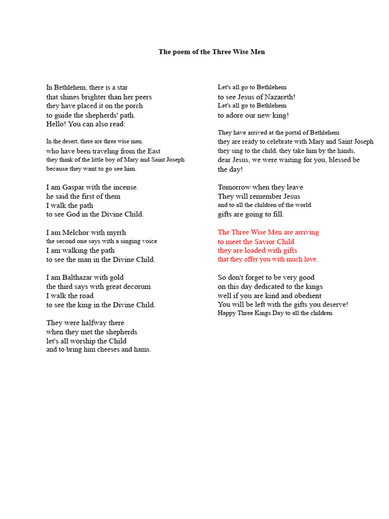 Three Wise Men Poem for Children | PDF