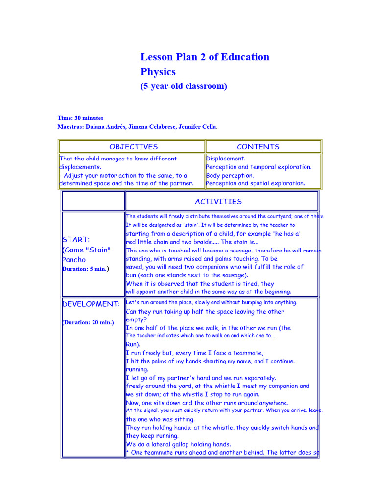 Preschool Physics Lesson Plan Activities | PDF | Physical Education ...