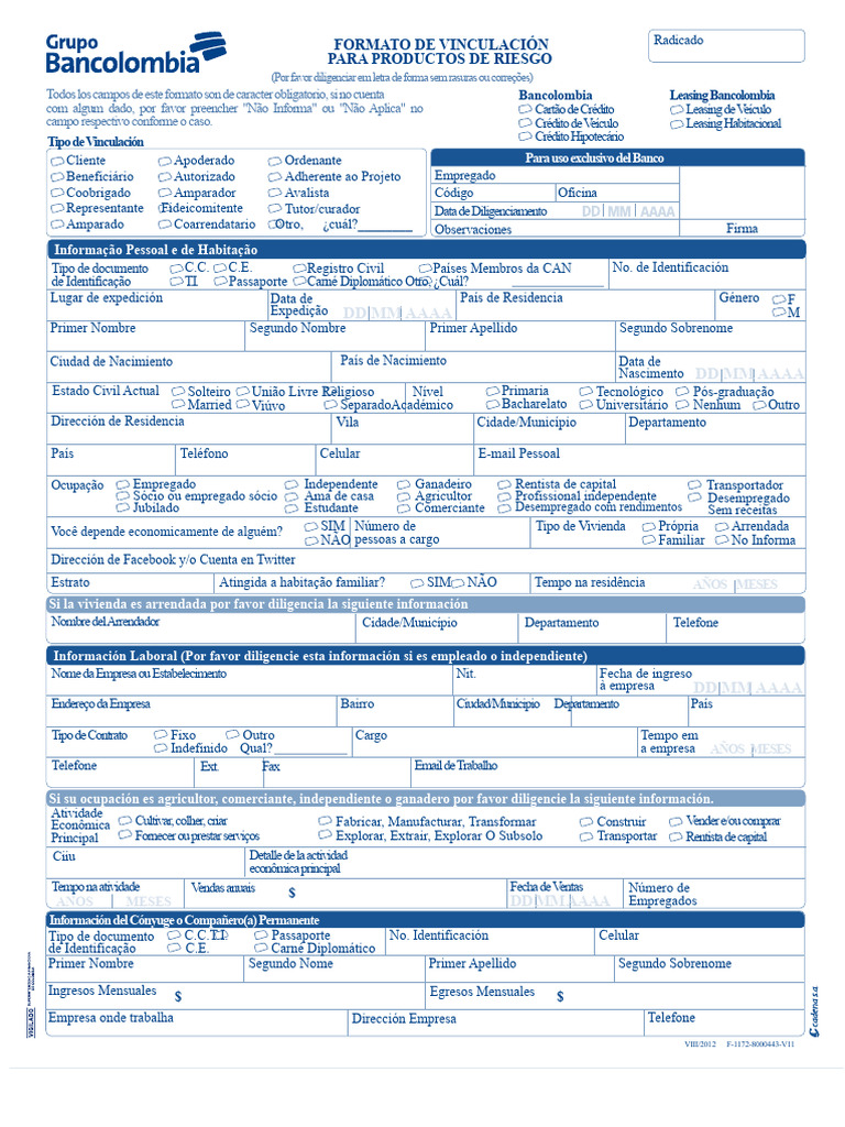 210768149 Formulário de Crédito Bancolombia | PDF | Crédito | Finanças ...