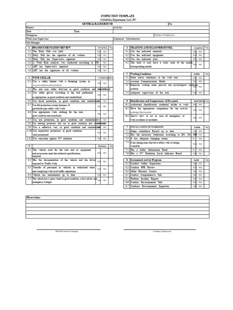 Field Visit Sheet | PDF | Occupational Safety And Health | Safety
