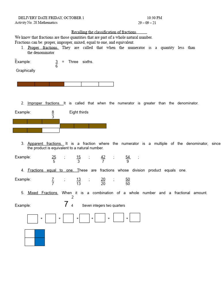 Activity No. 28 Remembering The Classification of Fractions. | PDF ...