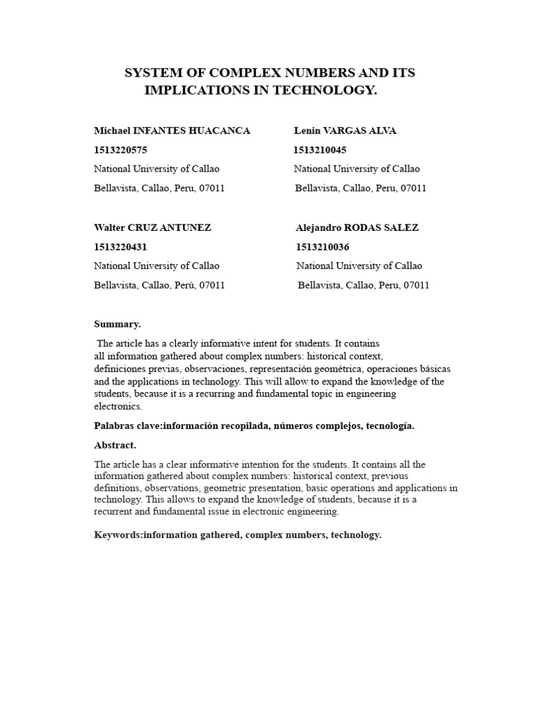 System of Complex Numbers and Its Implications in Technology | PDF ...