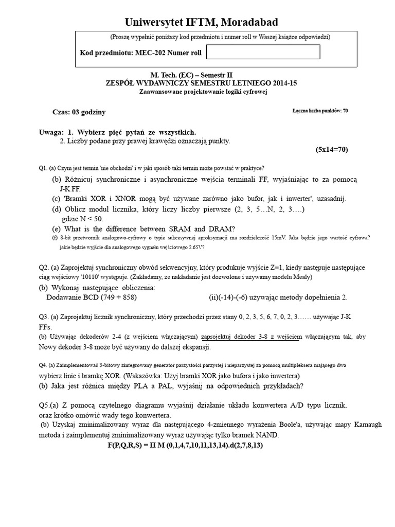 Zaawansowane Projektowanie Logiki Cyfrowej | PDF