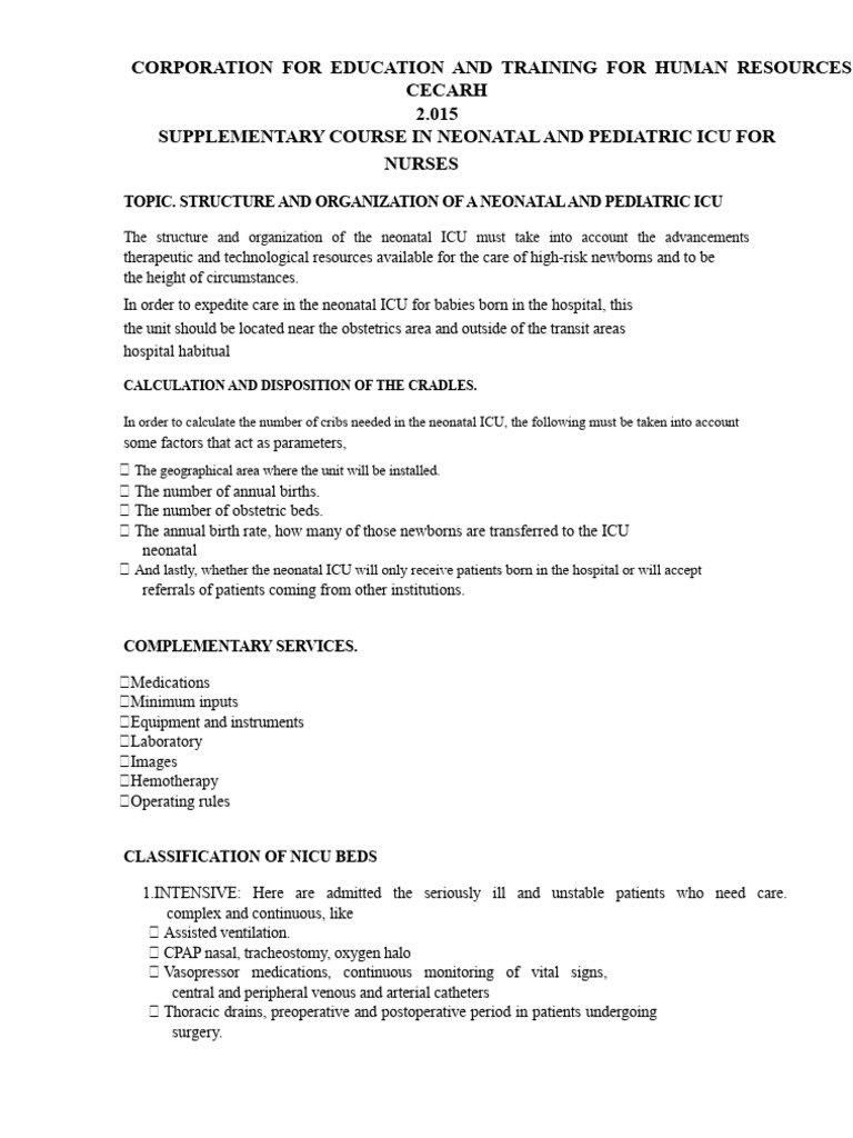 Structure and Organization of A Neonatal and Pediatric ICU | PDF ...