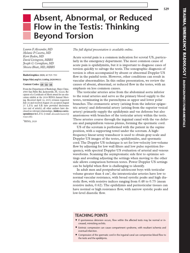 Alexander Et Al 2020 Absent Abnormal or Reduced Flow in The Testis ...