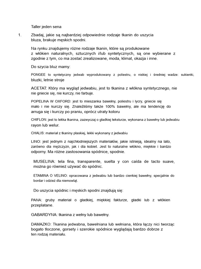 Rodzaje Tkanin Do Szycia | PDF