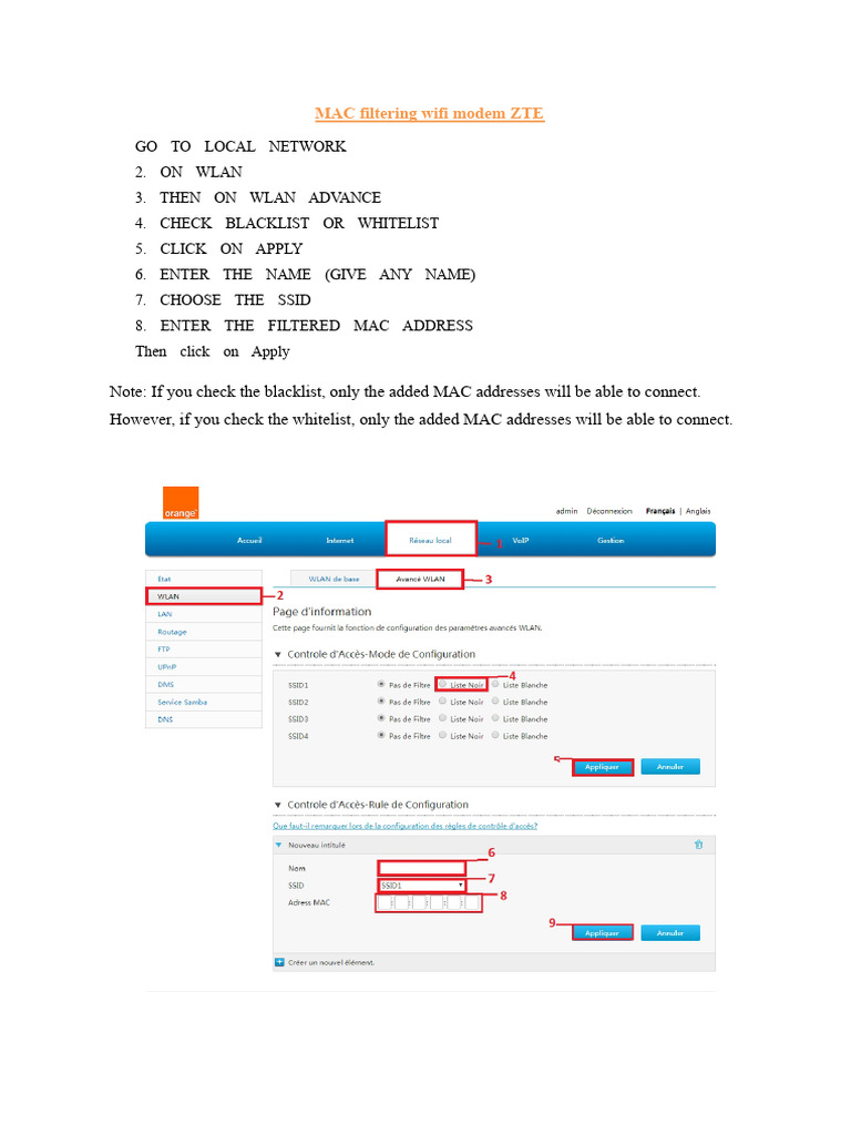 ZTE Modem MAC Filtering Guide | PDF