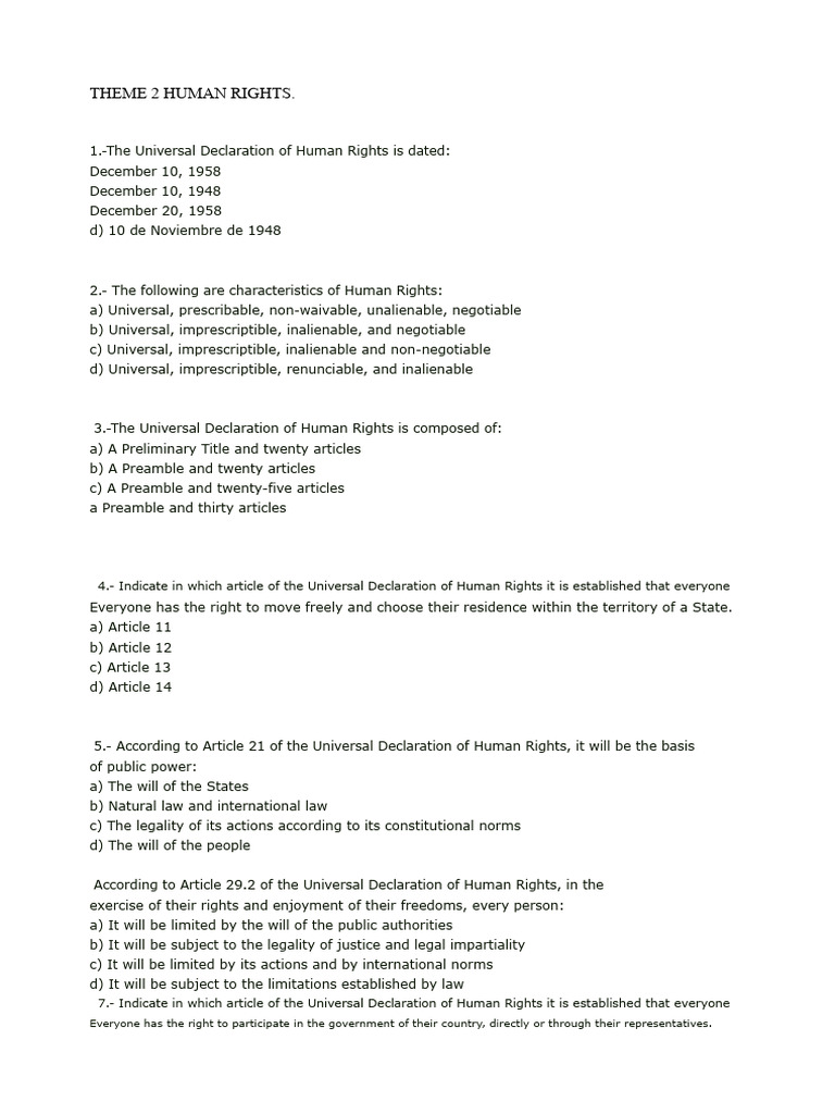 Test 2 Human Rights 26 Questions | PDF | Discrimination | Equal Pay For ...